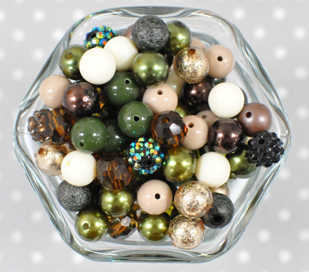 12mm Camo Green Bubblegum Bead Mix, Small Bubblegum Beads, 12mm Acrylic ...