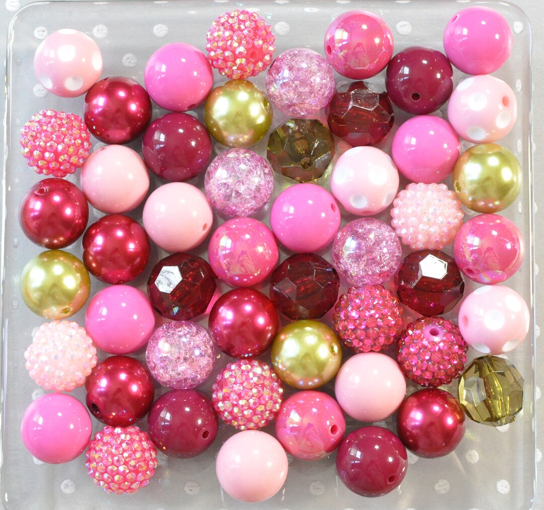 Cherry Blossom Bubblegum Bead Mix, Pink Red Olive Spring Beads, 20mm ...