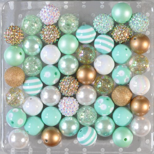 Mint and Gold Bubblegum Bead Mix Mint Green Gold and White - Etsy