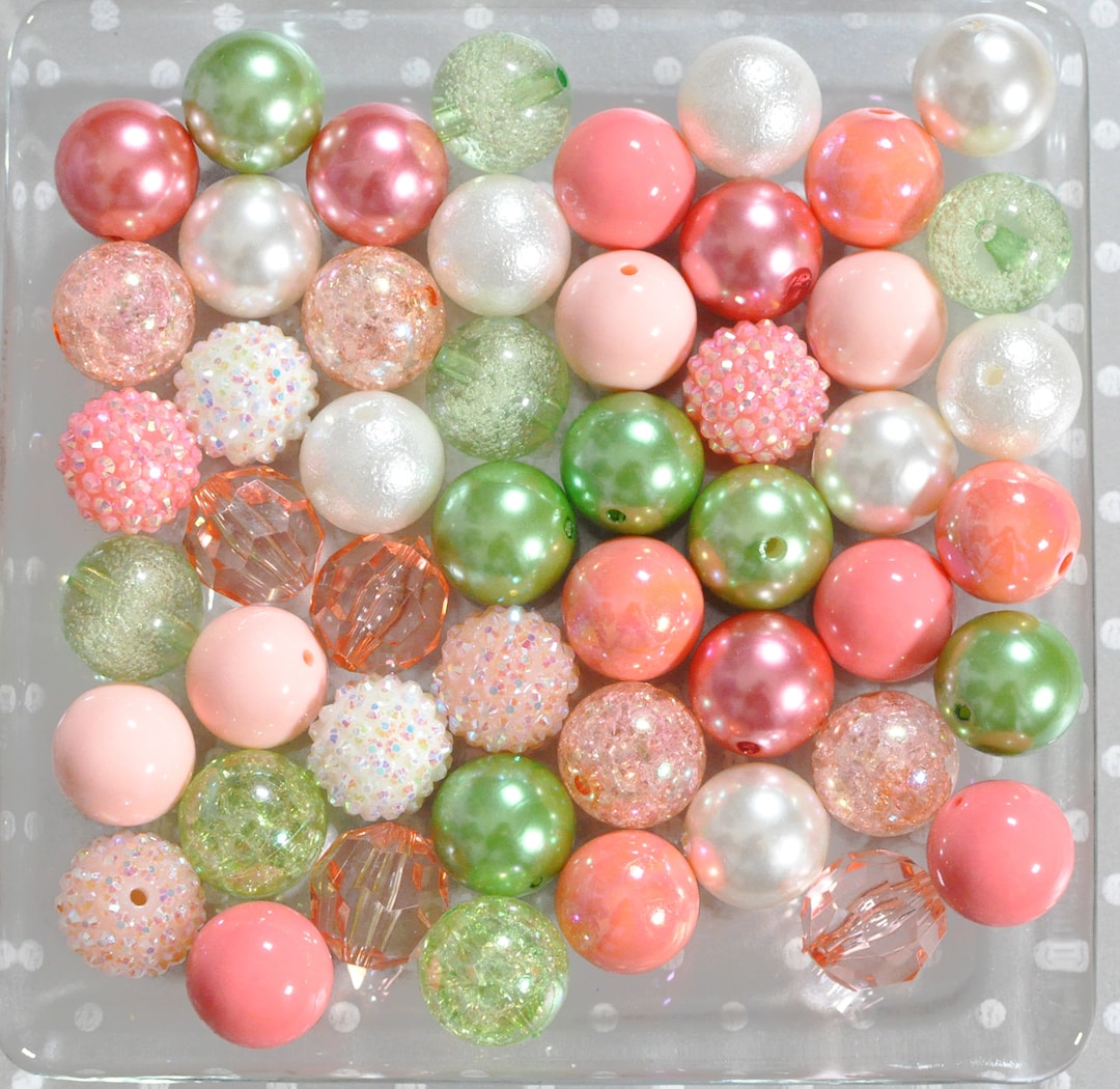 20mm Peach Zest Bubblegum Beads Mix, Peach Green Ivory Plastic Chunky ...