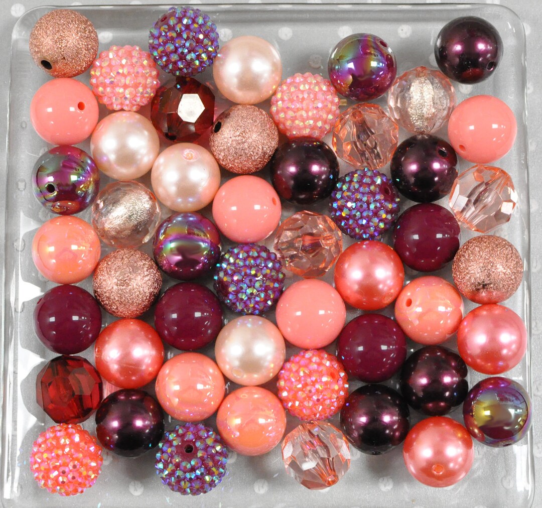 Maroon and Coral Bubblegum Beads, 20mm Bubblegum Bead Mix, Chunky Beads ...