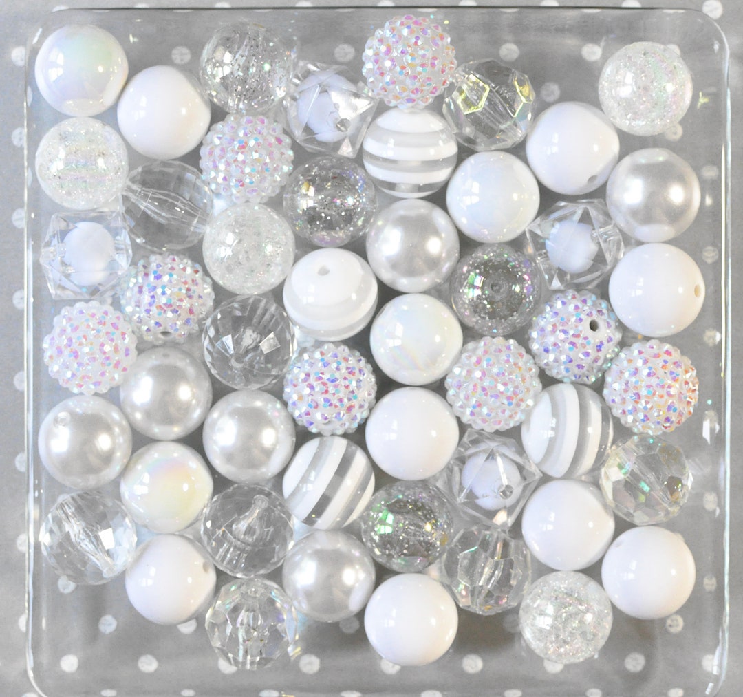 White Icicle Bubblegum Bead Mix, All White Winter Fall Beads, 20mm ...
