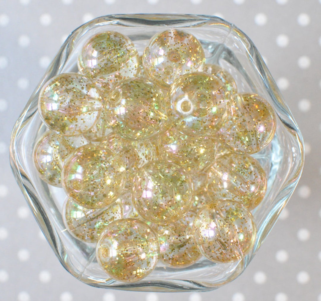 20mm Gold Glitter Bubble Bubblegum Bead, Gumball Chunky Plastic Beads ...
