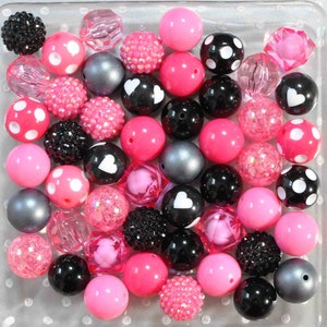 Hot Pink and Black Bubblegum Beads Mix, Chunky Beads Pink, Bubble Gum ...