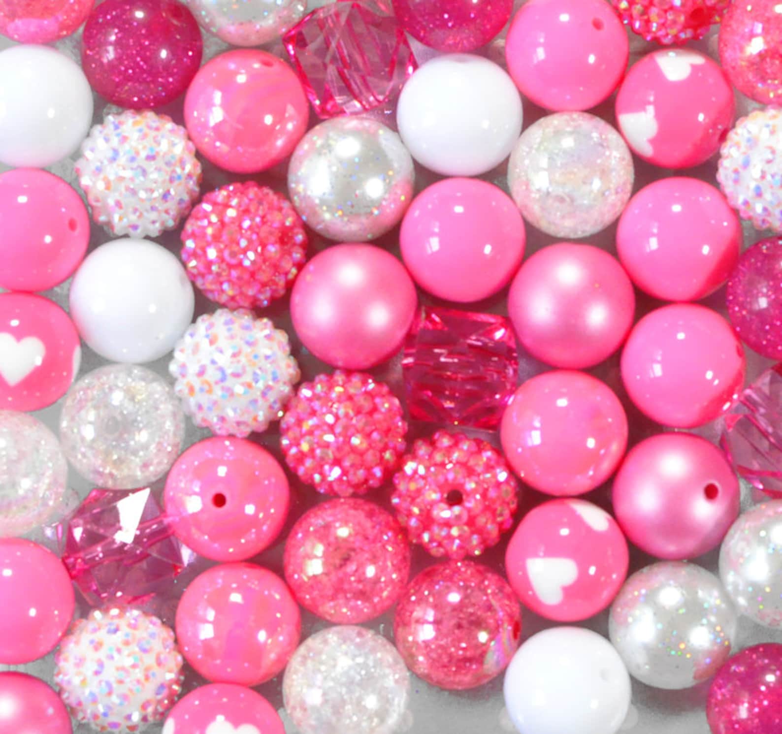 Hot Pink and White Bubblegum Beads Mix, Chunky Beads, Bubble Gum Beads ...