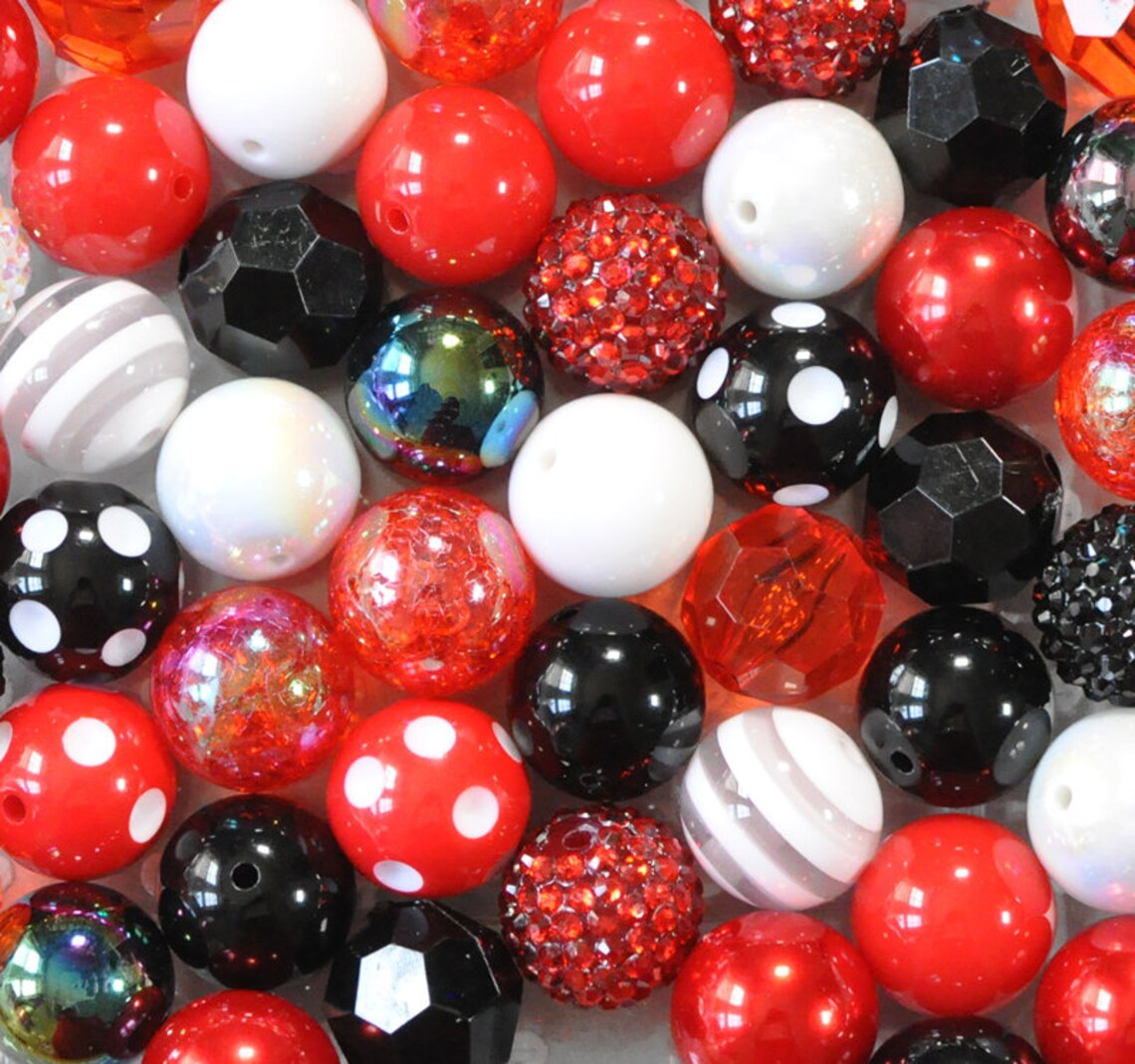 20mm Red White and Black Bubblegum Beads Mix Black and Red | Etsy