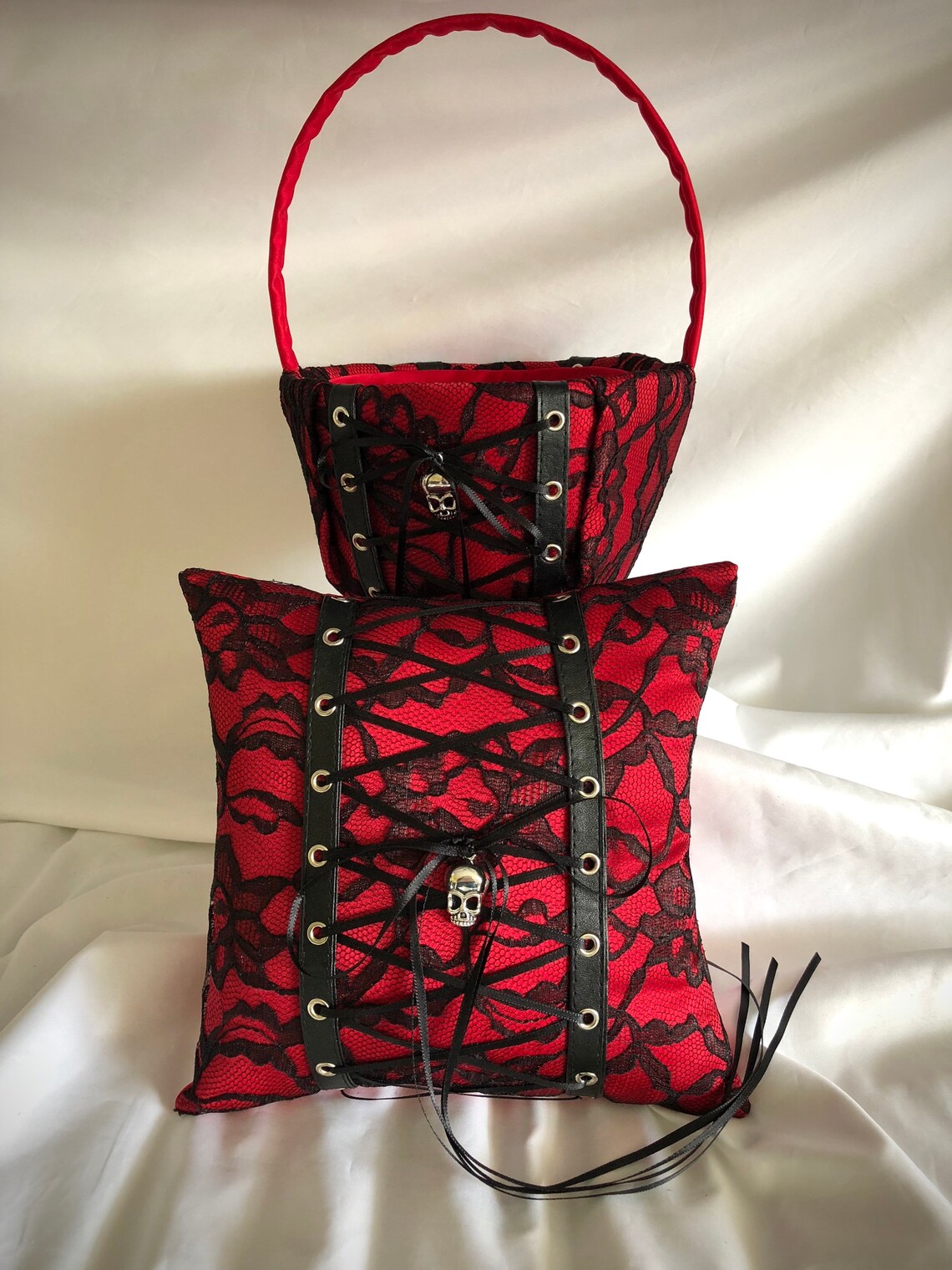 Gothic Wedding Flower Basket and Ring Pillow Goth Wedding - Etsy