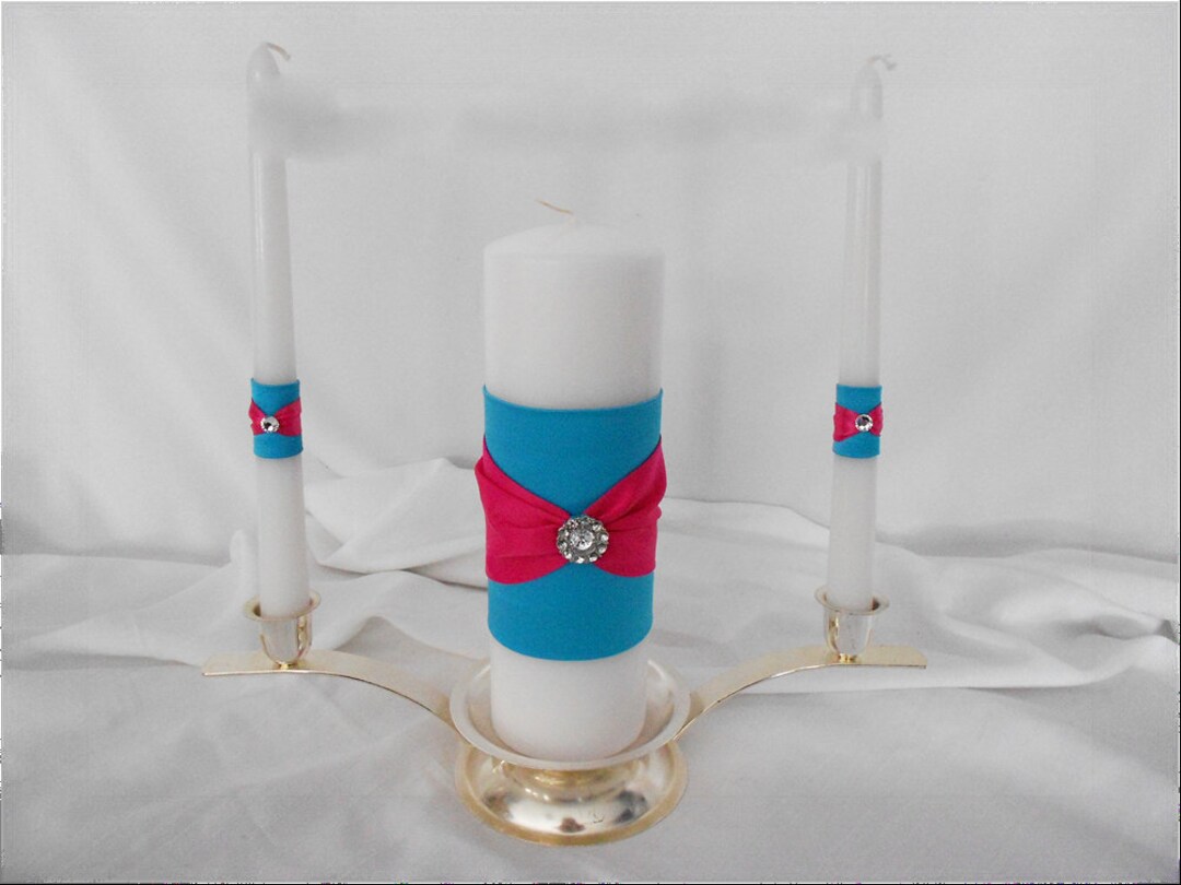 Turquoise and Fuchsia Pink Wedding Unity Candle Set - Etsy