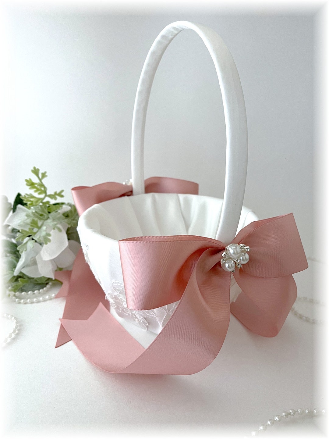 Rose Gold and White Flower Girl Basket, Wedding Basket, Rose Gold ...