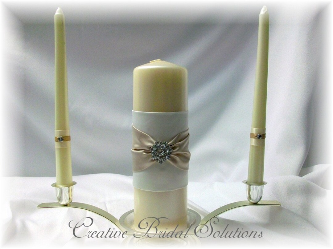 Ivory and Champagne Wedding Unity Candle Set, Ivory Champagne Unity ...