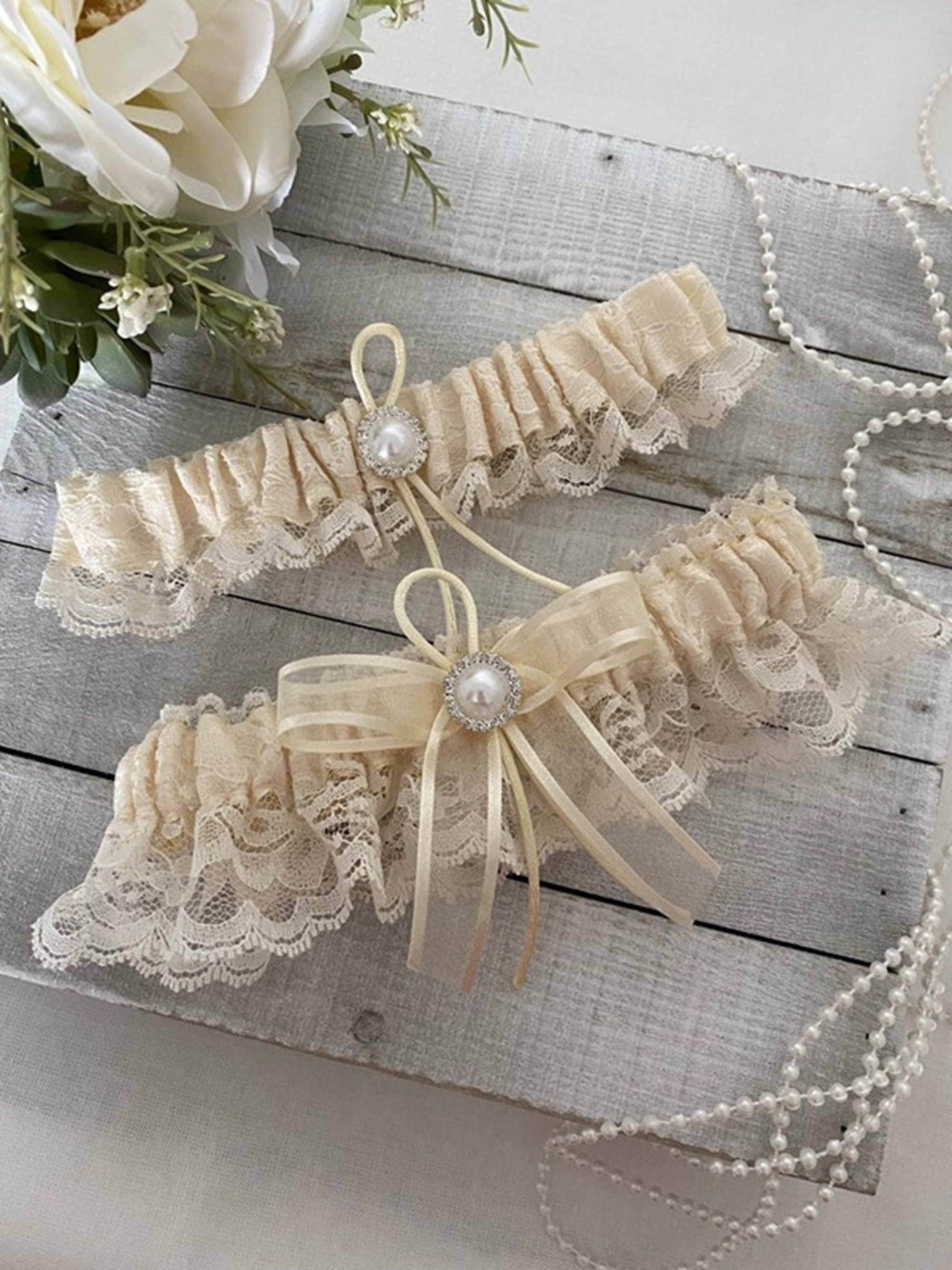Ivory Lace Wedding Garter Ivory Garter Set Wedding Bridal - Etsy
