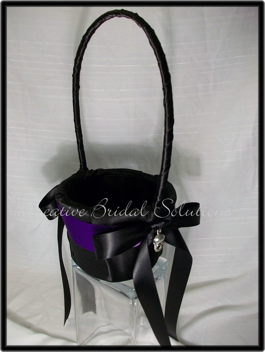 Gothic Black With Purple Skull Halloween Wedding Flower Girl Basket ...
