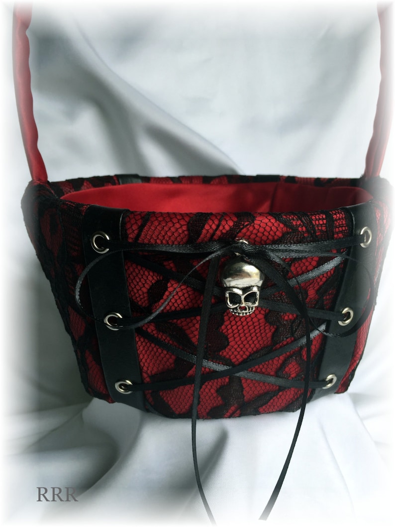 Gothic Wedding Black Lace-up Skull Flower Basket Goth - Etsy