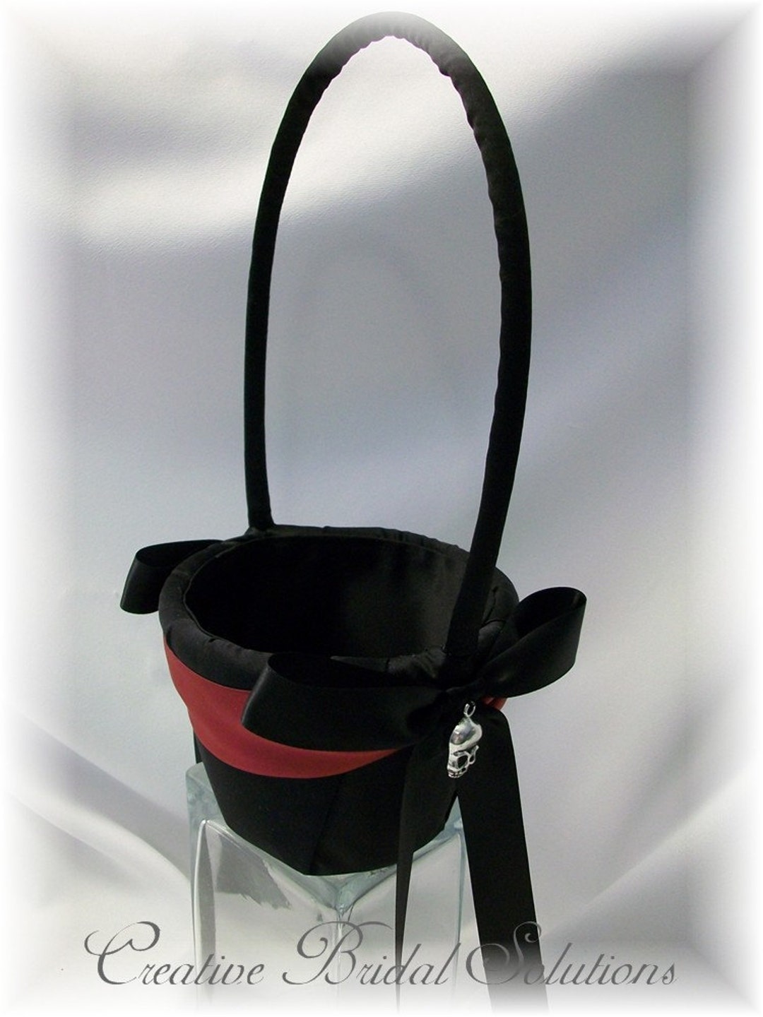 Gothic Wedding Flower Girl Basket in Black With Dark Red- the Romona ...