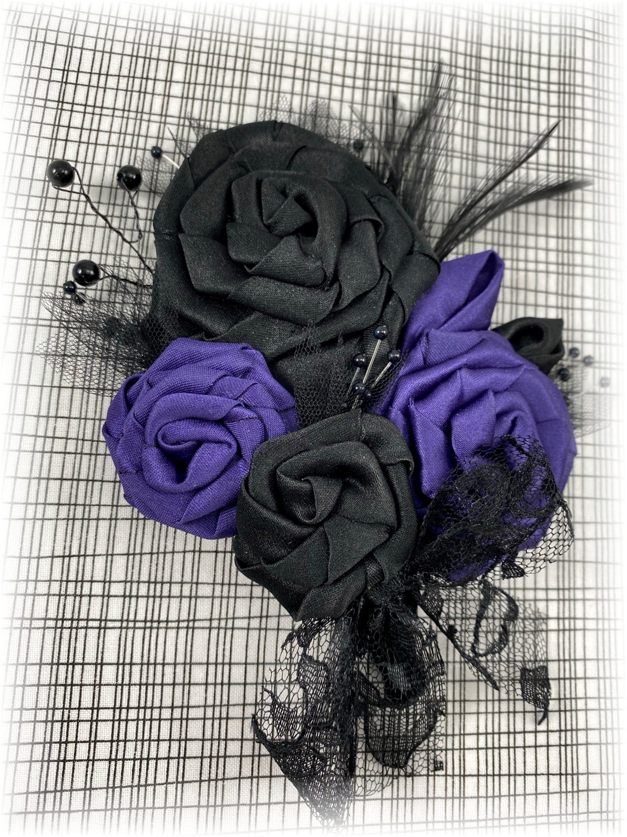 Gothic Wedding Black and Purple Corsage, Gothic Wedding Corsage, Purple ...