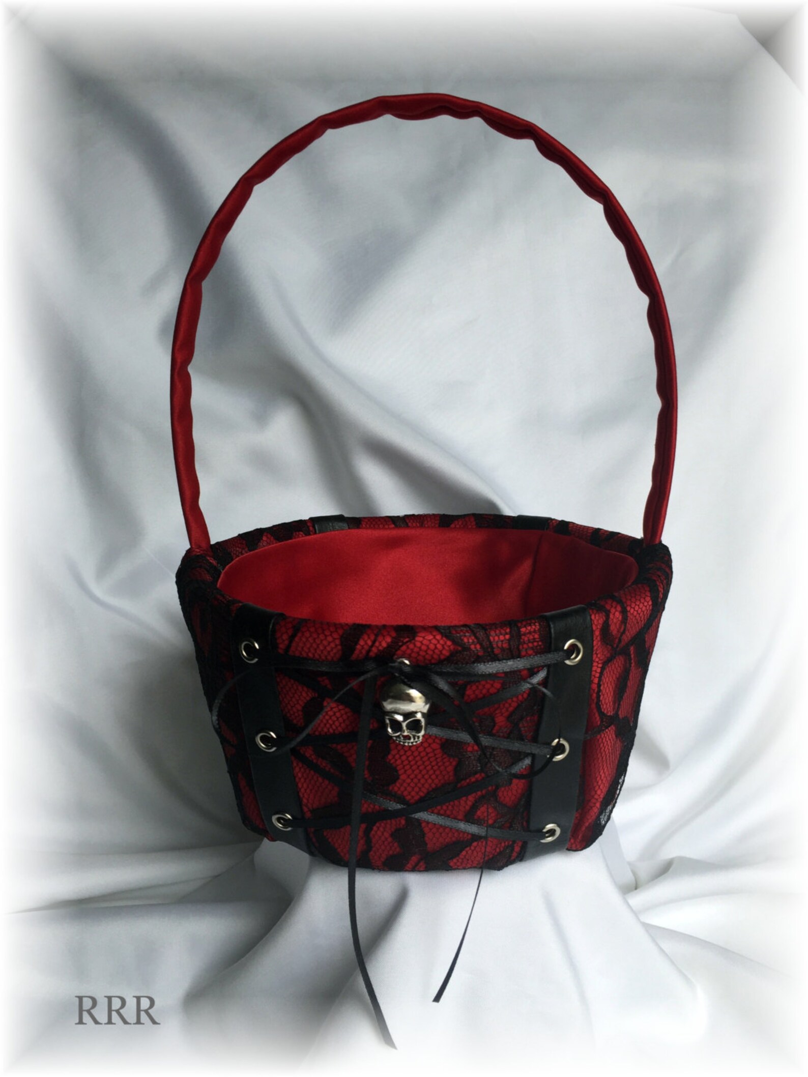 Gothic Wedding Black Lace-up Skull Flower Basket Goth - Etsy
