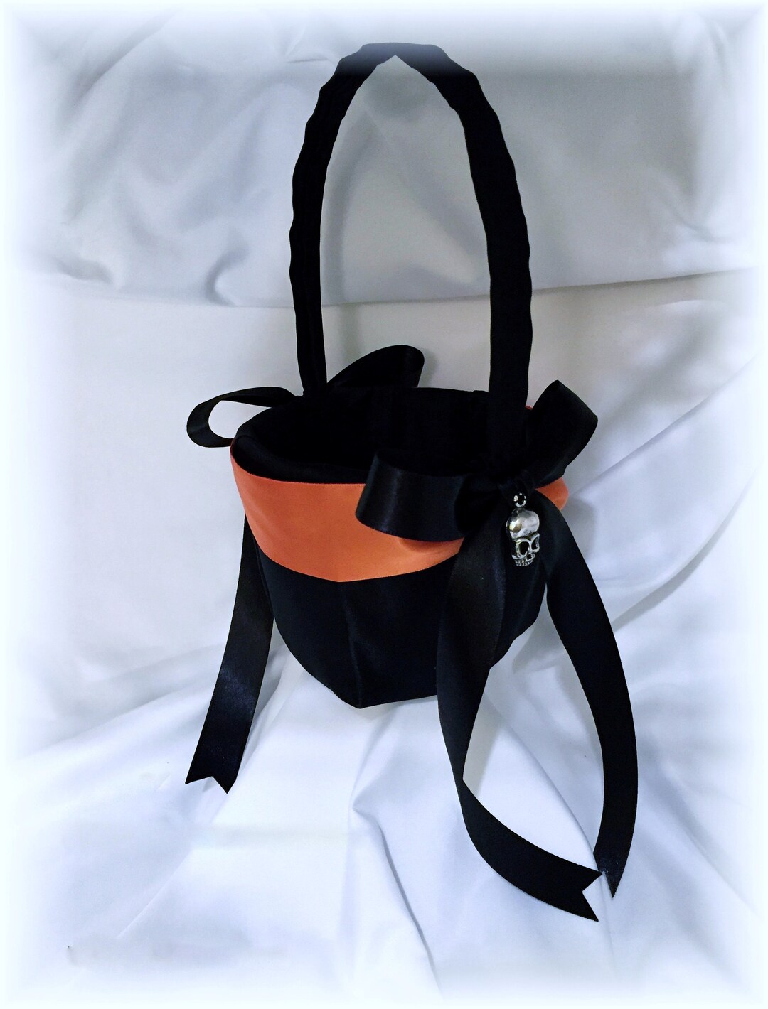 Gothic Black With Orange Wedding Skull Flower Girl Basket- the Romona ...