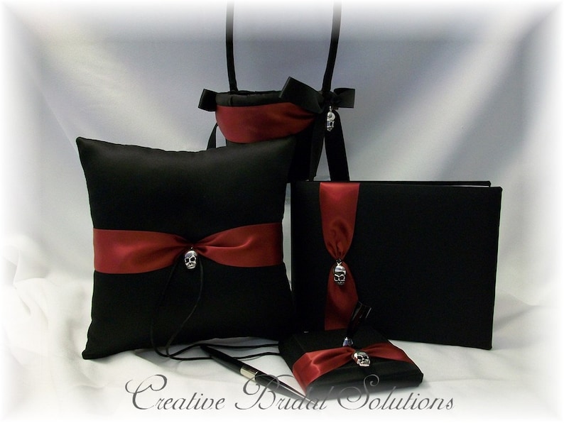 Gothic Wedding Flower Girl Basket in Black With Dark Red the | Etsy