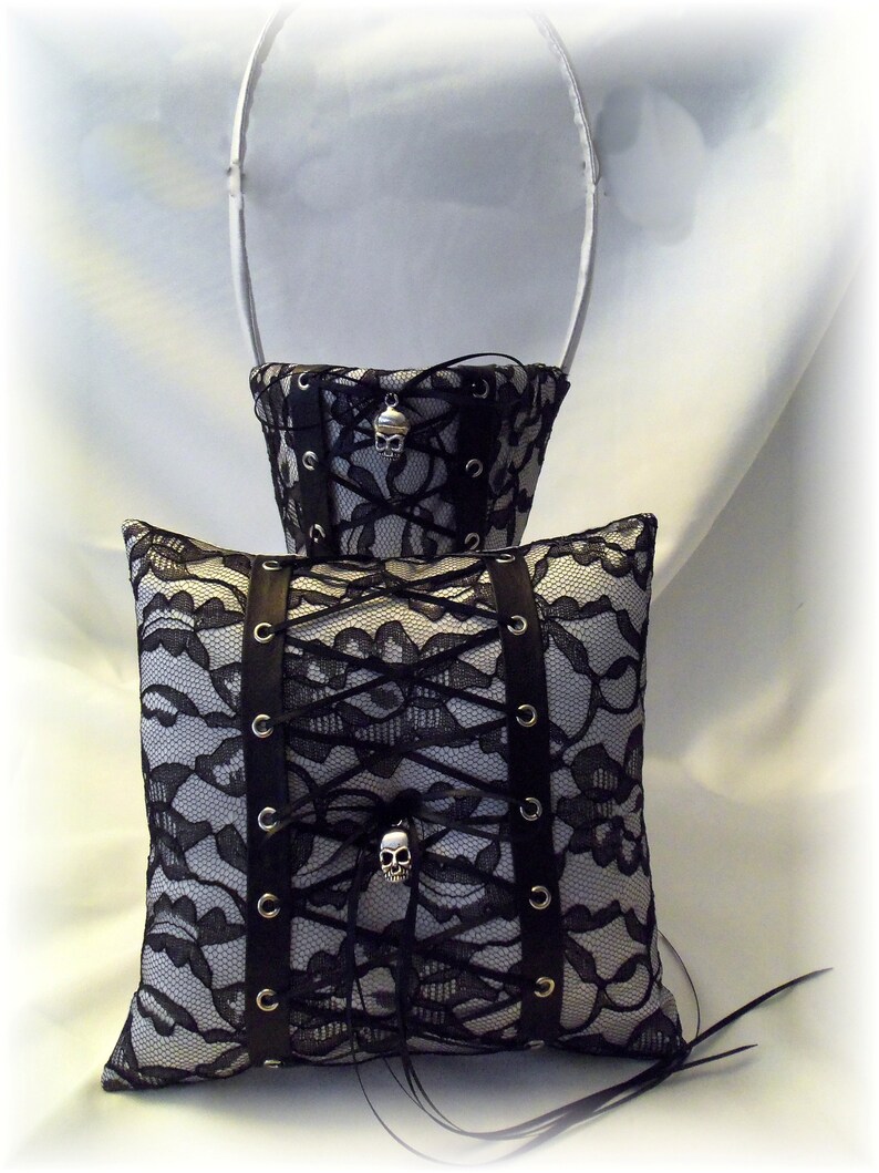 Gothic Wedding Flower Basket and Ring Pillow Goth Wedding - Etsy