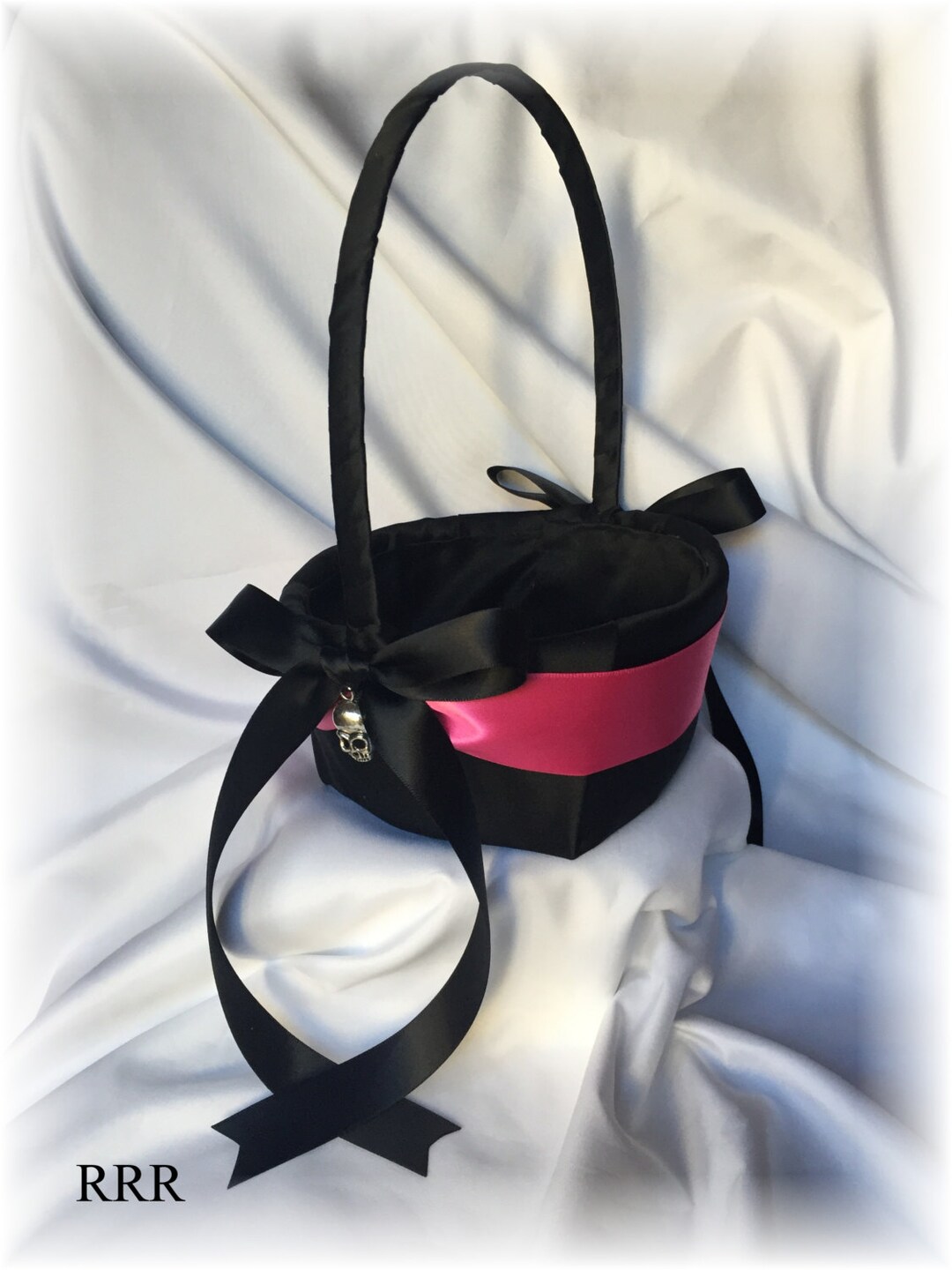 Gothic Black With Fuchsia Pink Wedding Skull Flower Girl Basket- the ...