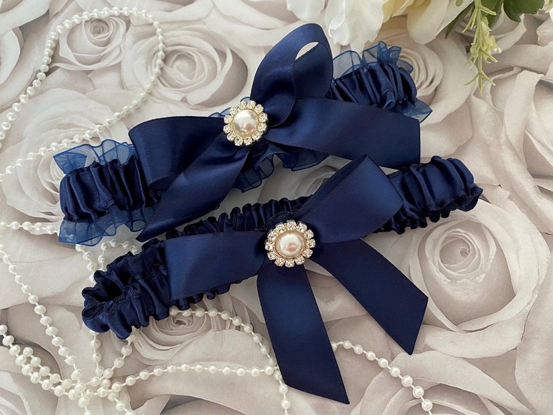 Navy Blue Wedding Garter, Blue Garter Set, Blue Organza Garter, Wedding ...