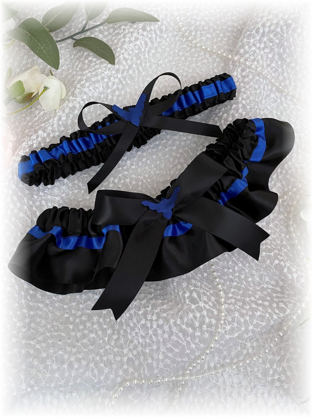 Black Bridal Garter, Black and Blue Garter, Black and Blue Satin Garter ...