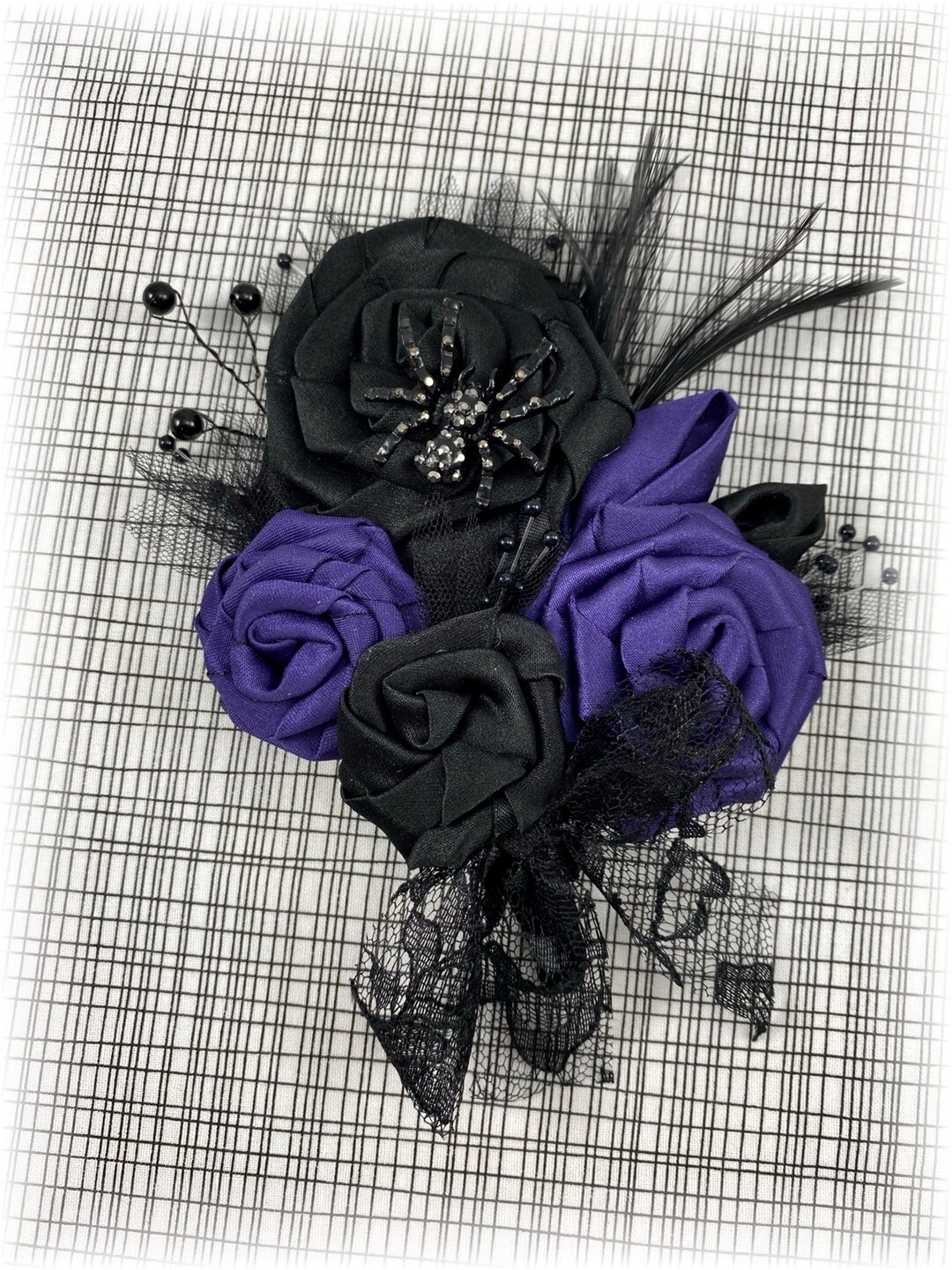 Gothic Wedding Black and Purple Corsage, Gothic Wedding Corsage, Purple ...