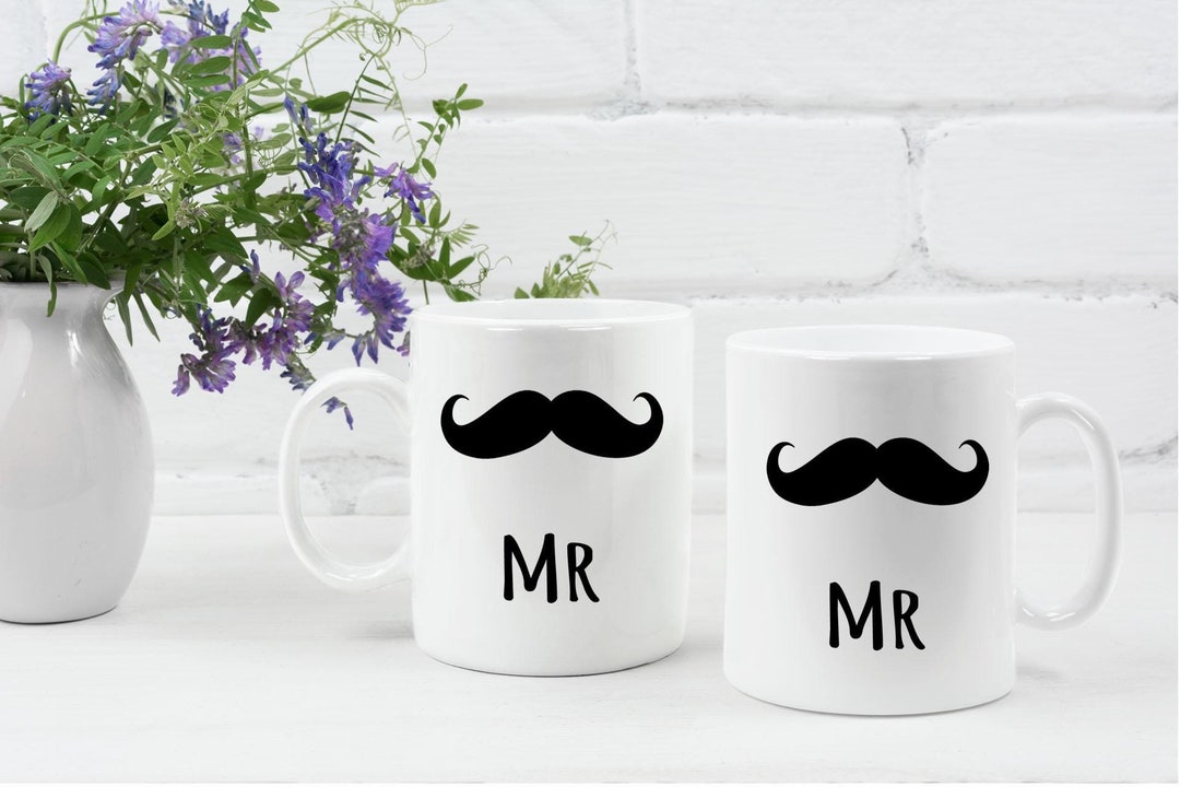 Mr and Mr Couples Mug Gift Set - Mr & Mr Mugs, Moustache, Wedding Gift ...