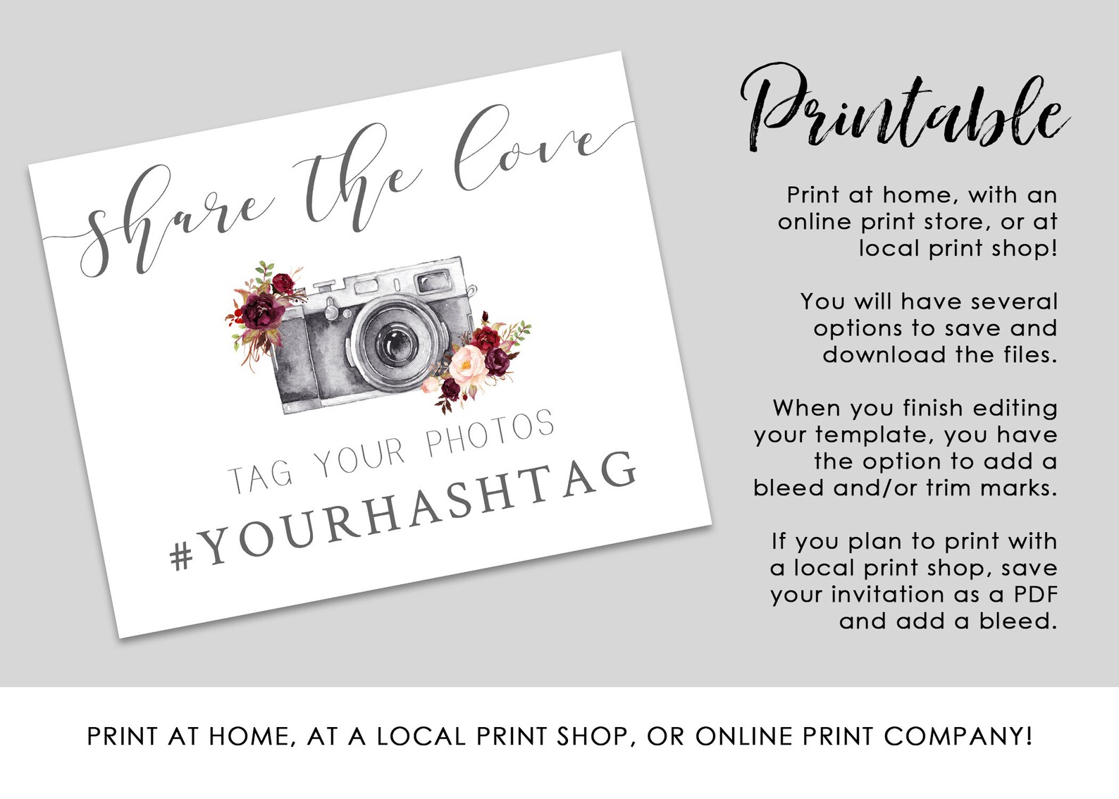 Social Media Hashtag Sign Printable Wedding Sign Editable - Etsy