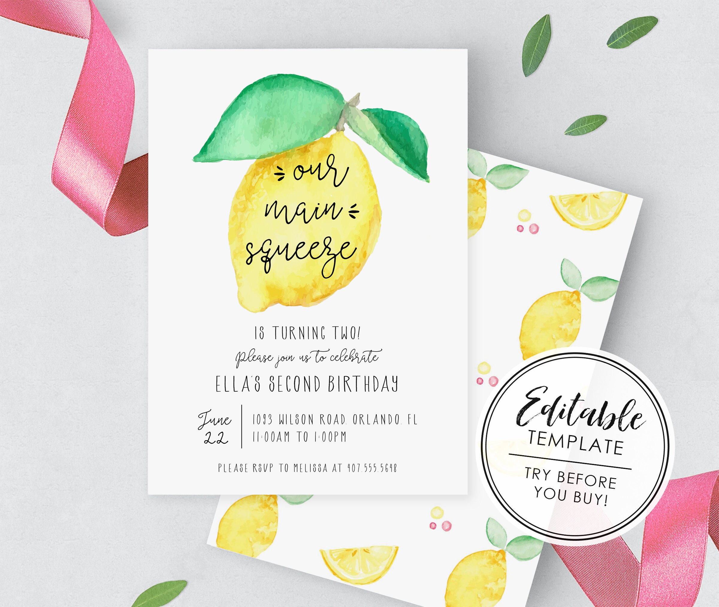 Printable Main Squeeze Lemon Birthday Party Favor Gift Tag | Etsy