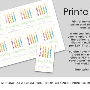 Watercolor Birthday Candles Birthday Printable Gift Tag - EDITABLE ...