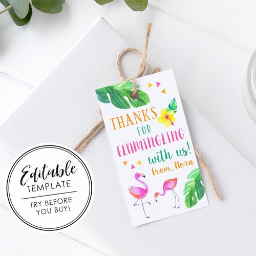 Printable Flamingo Birthday Favor Gift Tag EDITABLE TEMPLATE | Etsy