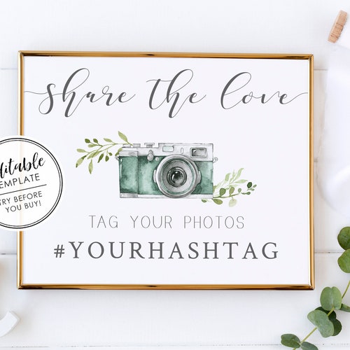 Social Media Hashtag Sign Printable Wedding Sign Sage Camera | Etsy