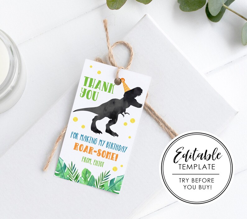 Printable THREE Rex Dinosaur Birthday Favor Gift Tag - Etsy