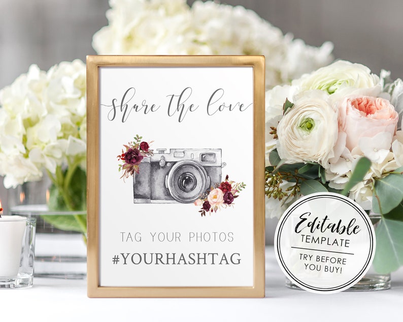 Social Media Hashtag Sign Printable Wedding Sign Editable - Etsy