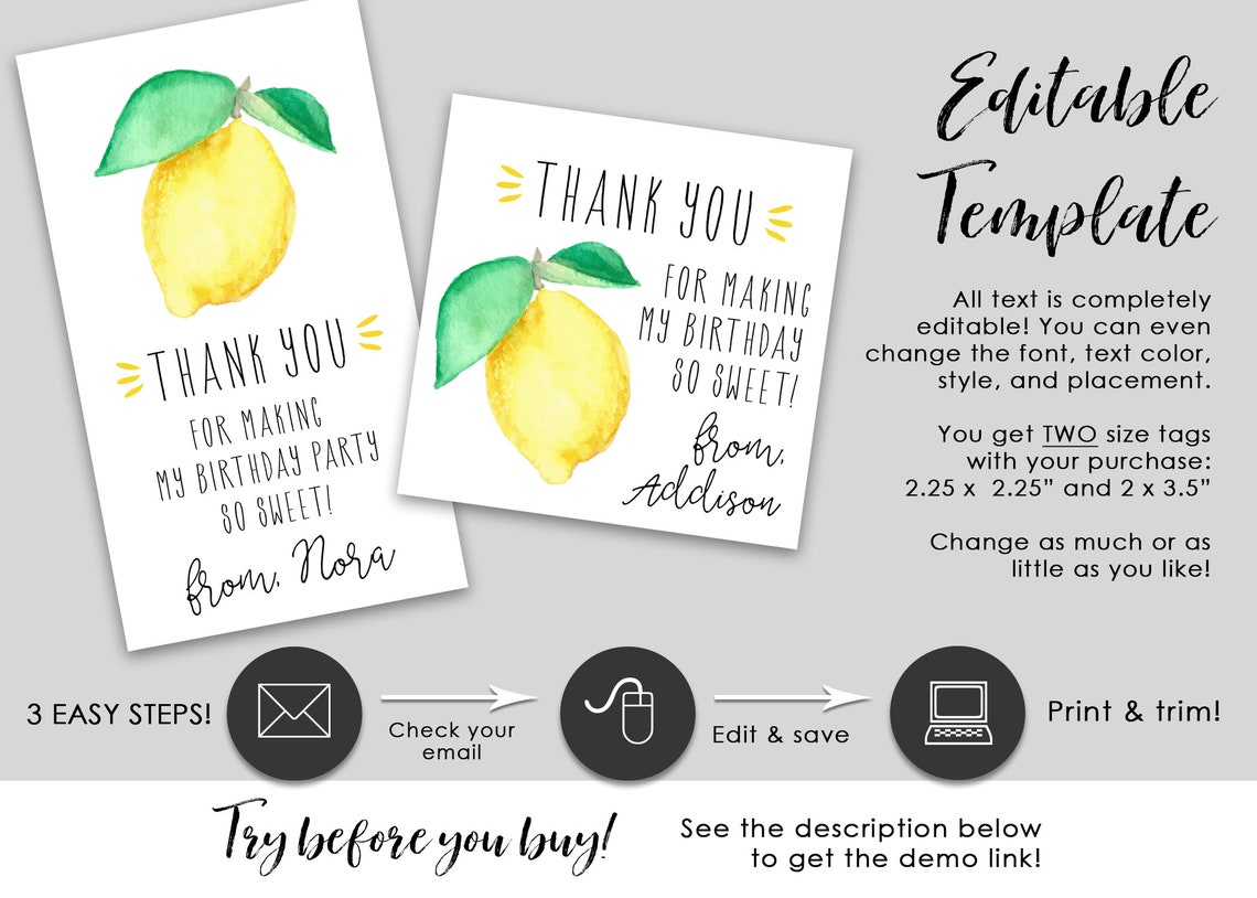Printable Main Squeeze Lemon Birthday Party Favor Gift Tag - Etsy