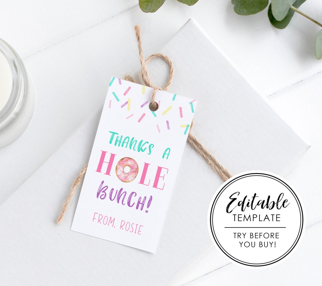 Printable Donuts Birthday Favor Gift Tag - EDITABLE TEMPLATE - Etsy