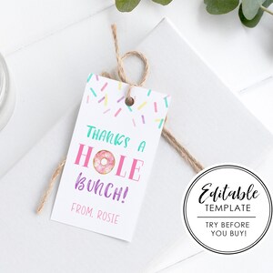 Printable Donuts Birthday Favor Gift Tag - EDITABLE TEMPLATE - Etsy