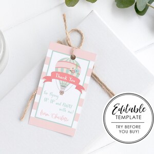 Hot Air Balloon Birthday Favor Gift Tag, Printable - EDITABLE TEMPLATE ...