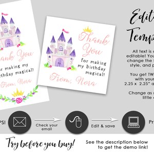 Printable Princess Castle Birthday Favor Gift Tag - EDITABLE TEMPLATE ...
