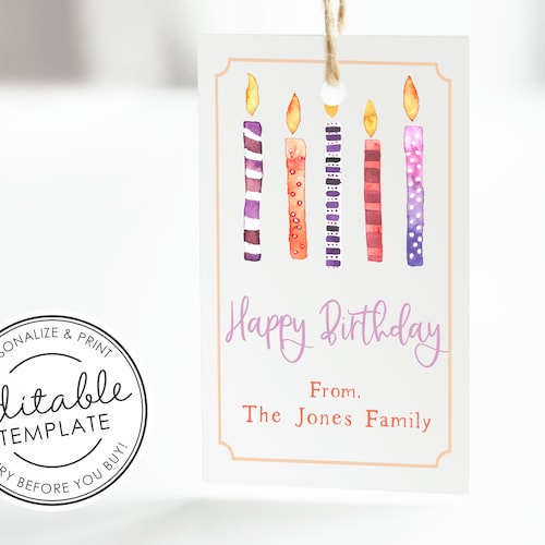 Watercolor Cupcake Birthday Printable Gift Tag EDITABLE - Etsy
