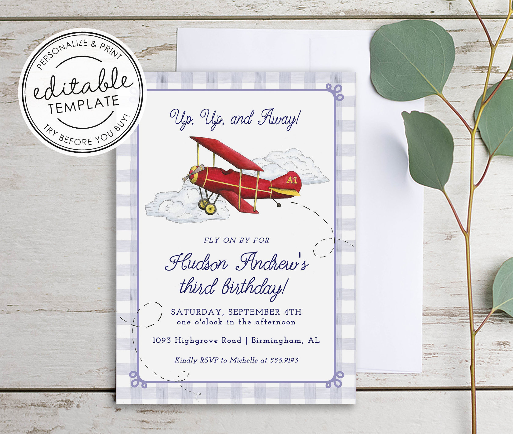 Watercolor Airplane Birthday Invitation Fly on By Blue | Etsy
