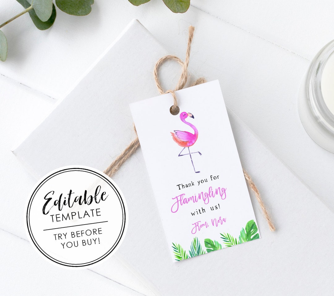Printable Flamingo Birthday Favor Gift Tag - EDITABLE TEMPLATE - Etsy