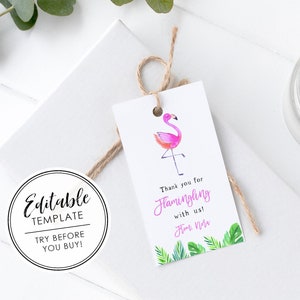 Printable Flamingo Birthday Favor Gift Tag - EDITABLE TEMPLATE - Etsy