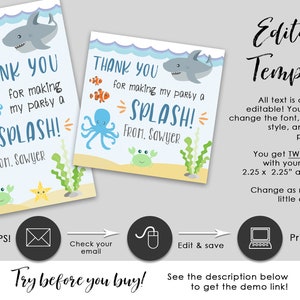 Printable Under the Sea Shark Birthday Favor Gift Tag - EDITABLE ...