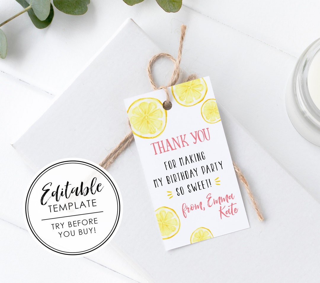Printable Lemonade and Fun Birthday Party Favor Gift Tag - EDITABLE ...