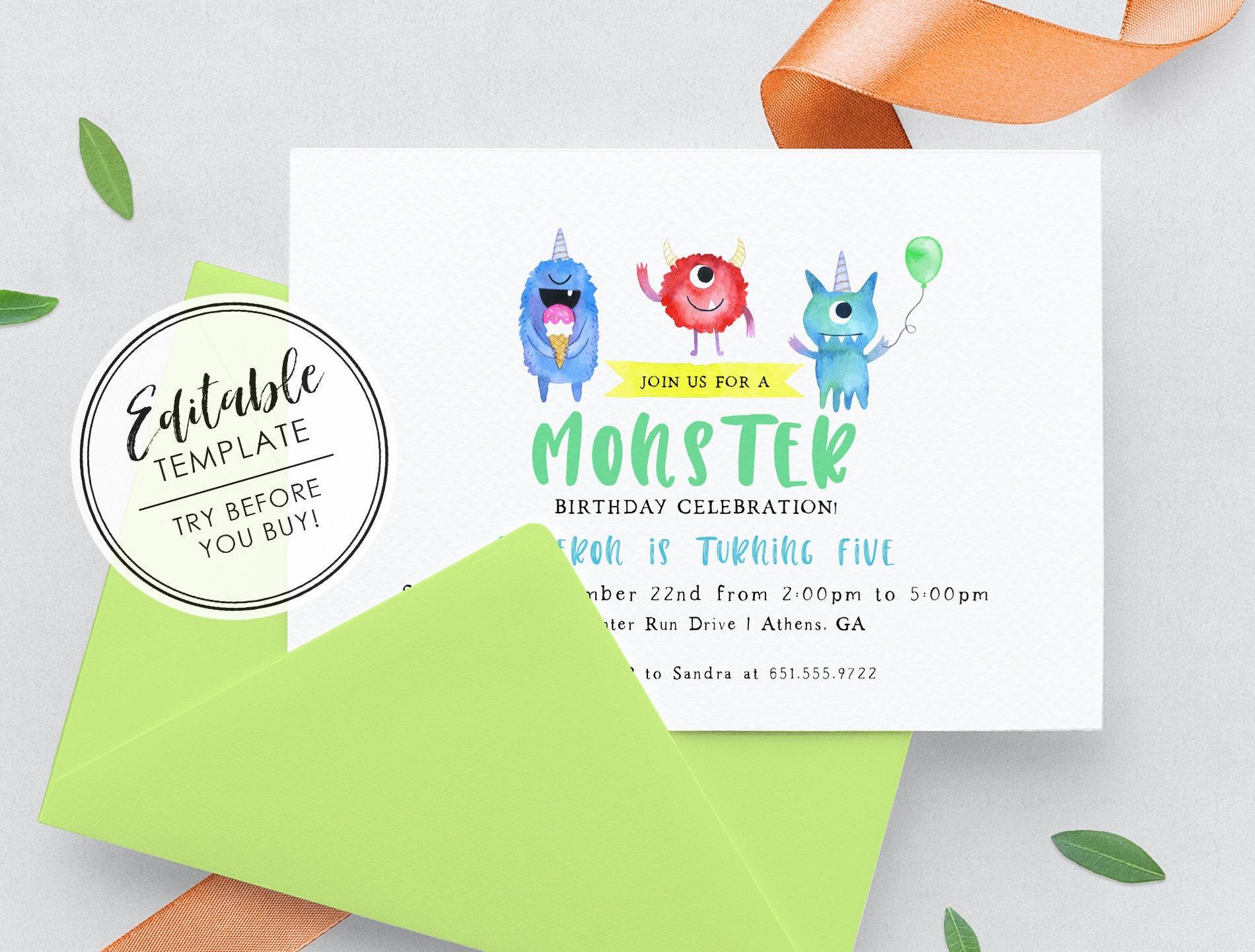 Printable Monster Birthday Invitation EDITABLE TEMPLATE | Etsy