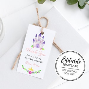 Printable Princess Castle Birthday Favor Gift Tag - EDITABLE TEMPLATE ...