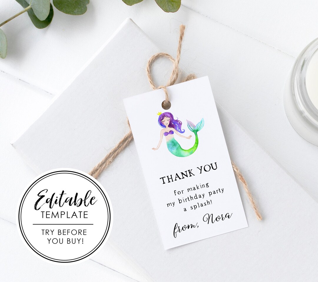 Printable Mermaid Birthday Favor Gift Tag EDITABLE TEMPLATE - Etsy
