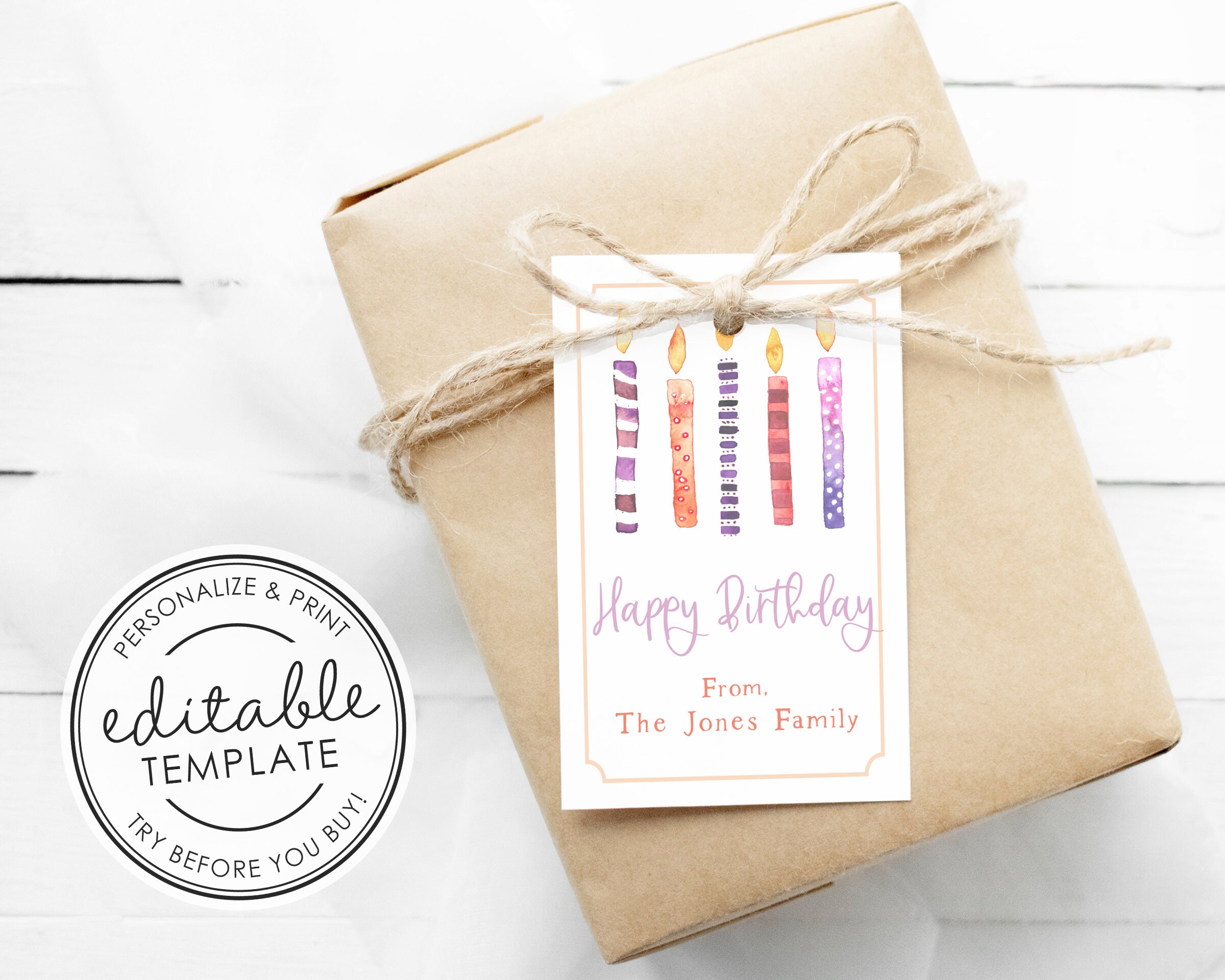 Watercolor Birthday Candles Birthday Printable Gift Tag - Etsy